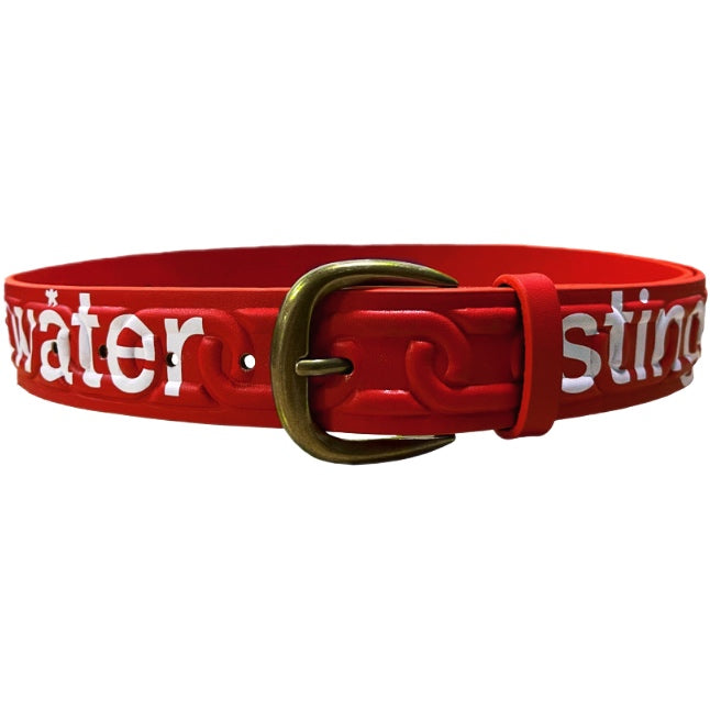 Chain Embossed Oversized Leather Belt Red – stingwater